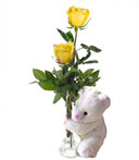 Just Flowers - item: 2 Yellow Roses & Bear