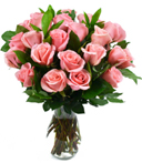 Just Flowers - item: 2 Dozen Pink Roses with Vase